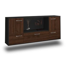 Stil.Zeit Sideboard Sunnyvale | Korpus Anthrazit | Walnuss hängend mit Griffen (180x79x35cm)