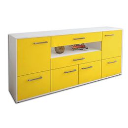 Stil.Zeit Sideboard Emely | Korpus Weiß | Gelb mit Griffen (180x79x35cm)