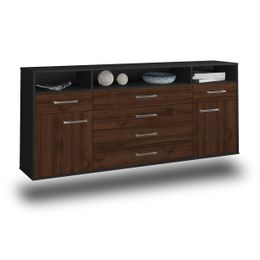 Stil.Zeit Sideboard Bellevue | Korpus Anthrazit | Walnuss hängend mit Griffen (180x79x35cm)