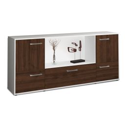 Stil.Zeit Sideboard Elvezia | Korpus Weiß | Walnuss mit Griffen (180x79x35cm)