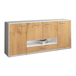 Stil.Zeit Sideboard Felicitas | Korpus Weiß | Eiche mit Griffen (180x79x35cm)