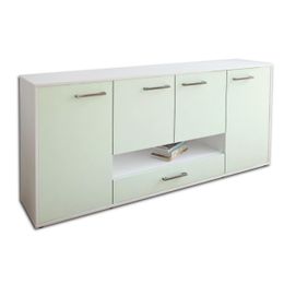 Stil.Zeit Sideboard Felicitas | Korpus Weiß | Mint mit Griffen (180x79x35cm)