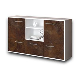 Stil.Zeit Sideboard Diellza | Korpus Weiß | Rost mit Griffen (136x79x35cm)