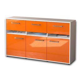 Stil.Zeit Sideboard Dorinde | Korpus Weiß | Orange mit Griffen (136x79x35cm)