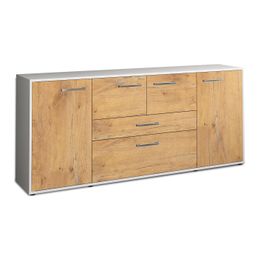 Stil.Zeit Sideboard Elisa | Korpus Weiß | Eiche mit Griffen (180x79x35cm)