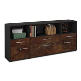 Stil.Zeit Sideboard Estella | Korpus Anthrazit | Rost mit Griffen (180x79x35cm)