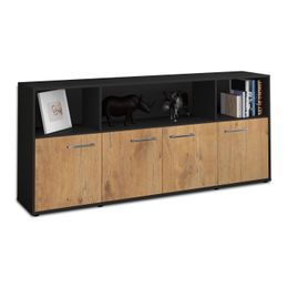 Stil.Zeit Sideboard Enrica | Korpus Anthrazit | Eiche mit Griffen (180x79x35cm)