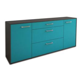 Stil.Zeit Sideboard Eleonora | Korpus Anthrazit | Tuerkis mit Griffen (180x79x35cm)