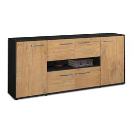 Stil.Zeit Sideboard Farina | Korpus Anthrazit | Eiche mit Griffen (180x79x35cm)