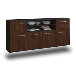 Stil.Zeit Sideboard Topeka | Korpus Anthrazit | Walnuss hängend mit Griffen (180x79x35cm)