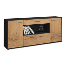 Stil.Zeit Sideboard ELSA | Korpus Anthrazit | Eiche mit Griffen (180x79x35cm)