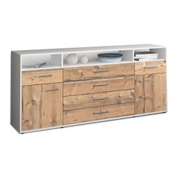 Stil.Zeit Sideboard Evelina | Korpus Weiß | Pinie mit Griffen (180x79x35cm)