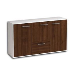 Stil.Zeit Sideboard Diana | Korpus Weiß | Walnuss mit Griffen (136x79x35cm)