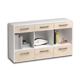 Stil.Zeit Sideboard Efisia | Korpus Weiß | Zeder mit Griffen (136x79x35cm)