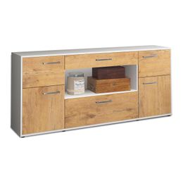 Stil.Zeit Sideboard Fabiola | Korpus Weiß | Eiche mit Griffen (180x79x35cm)