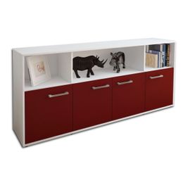 Stil.Zeit Sideboard Enrica | Korpus Weiß | Bordeaux mit Griffen (180x79x35cm)