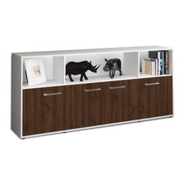 Stil.Zeit Sideboard Enrica | Korpus Weiß | Walnuss mit Griffen (180x79x35cm)