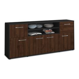 Stil.Zeit Sideboard Ermelina | Korpus Anthrazit | Walnuss mit Griffen (180x79x35cm)