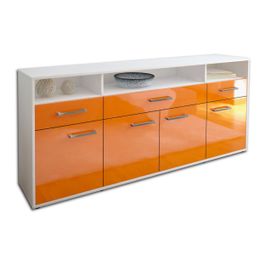 Stil.Zeit Sideboard Ezia | Korpus Weiß | Orange mit Griffen (180x79x35cm)
