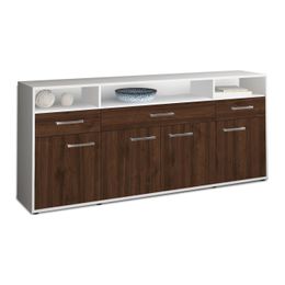 Stil.Zeit Sideboard Ezia | Korpus Weiß | Walnuss mit Griffen (180x79x35cm)