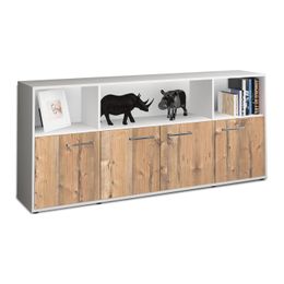 Stil.Zeit Sideboard Enrica | Korpus Weiß | Pinie mit Griffen (180x79x35cm)