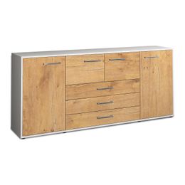 Stil.Zeit Sideboard Eliana | Korpus Weiß | Eiche mit Griffen (180x79x35cm)