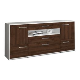 Stil.Zeit Sideboard Elvira | Korpus Weiß | Walnuss mit Griffen (180x79x35cm)