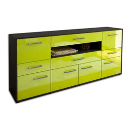 Stil.Zeit Sideboard Emerelda | Korpus Anthrazit | Gruen mit Griffen (180x79x35cm)