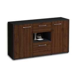 Stil.Zeit Sideboard Denise | Korpus Anthrazit | Walnuss mit Griffen (136x79x35cm)