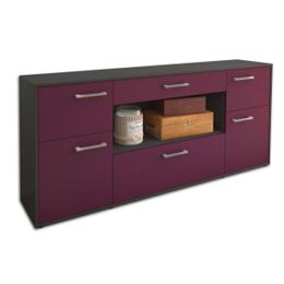 Stil.Zeit Sideboard Fabiola | Korpus Anthrazit | Lila mit Griffen (180x79x35cm)