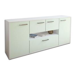 Stil.Zeit Sideboard Elisabetta | Korpus Weiß | Mint mit Griffen (180x79x35cm)