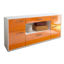 Stil.Zeit Sideboard Fabiola | Korpus Weiß | Orange mit Griffen (180x79x35cm)