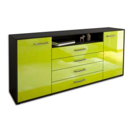 Stil.Zeit Sideboard Enzo | Korpus Anthrazit | Gruen mit Griffen (180x79x35cm)