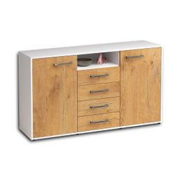 Stil.Zeit Sideboard Donnice | Korpus Weiß | Eiche mit Griffen (136x79x35cm)