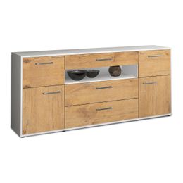 Stil.Zeit Sideboard Emma | Korpus Weiß | Eiche mit Griffen (180x79x35cm)