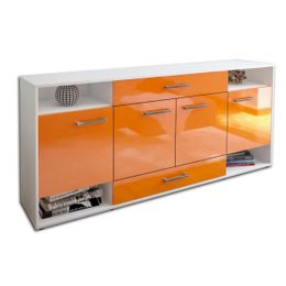 Stil.Zeit Sideboard Felicia | Korpus Weiß | Orange mit Griffen (180x79x35cm)
