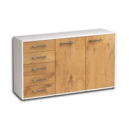 Stil.Zeit Sideboard Dorentina | Korpus Weiß | Eiche mit Griffen (136x79x35cm)