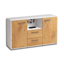 Stil.Zeit Sideboard Donika | Korpus Weiß | Eiche mit Griffen (136x79x35cm)