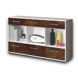 Stil.Zeit Sideboard Efisia | Korpus Weiß | Rost mit Griffen (136x79x35cm)