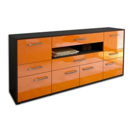 Stil.Zeit Sideboard Emerelda | Korpus Anthrazit | Orange mit Griffen (180x79x35cm)