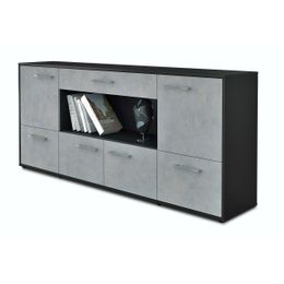 Stil.Zeit Sideboard ELSA | Korpus Anthrazit | Beton mit Griffen (180x79x35cm)