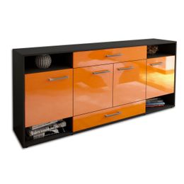 Stil.Zeit Sideboard Felicia | Korpus Anthrazit | Orange mit Griffen (180x79x35cm)