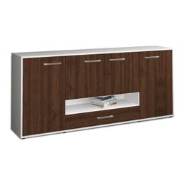 Stil.Zeit Sideboard Felicitas | Korpus Weiß | Walnuss mit Griffen (180x79x35cm)