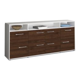 Stil.Zeit Sideboard Evita | Korpus Weiß | Walnuss mit Griffen (180x79x35cm)