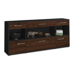 Stil.Zeit Sideboard Fabiana | Korpus Anthrazit | Walnuss mit Griffen (180x79x35cm)