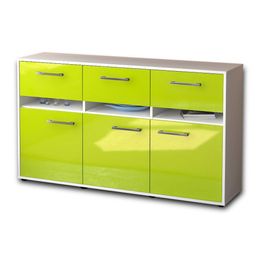 Stil.Zeit Sideboard Dorinde | Korpus Weiß | Gruen mit Griffen (136x79x35cm)