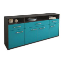 Stil.Zeit Sideboard Ezia | Korpus Anthrazit | Tuerkis mit Griffen (180x79x35cm)