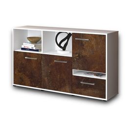 Stil.Zeit Sideboard EDA | Korpus Weiß | Rost mit Griffen (136x79x35cm)