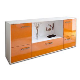 Stil.Zeit Sideboard Elvezia | Korpus Weiß | Orange mit Griffen (180x79x35cm)