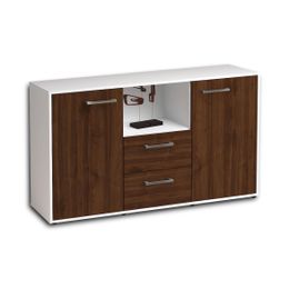 Stil.Zeit Sideboard Donika | Korpus Weiß | Walnuss mit Griffen (136x79x35cm)